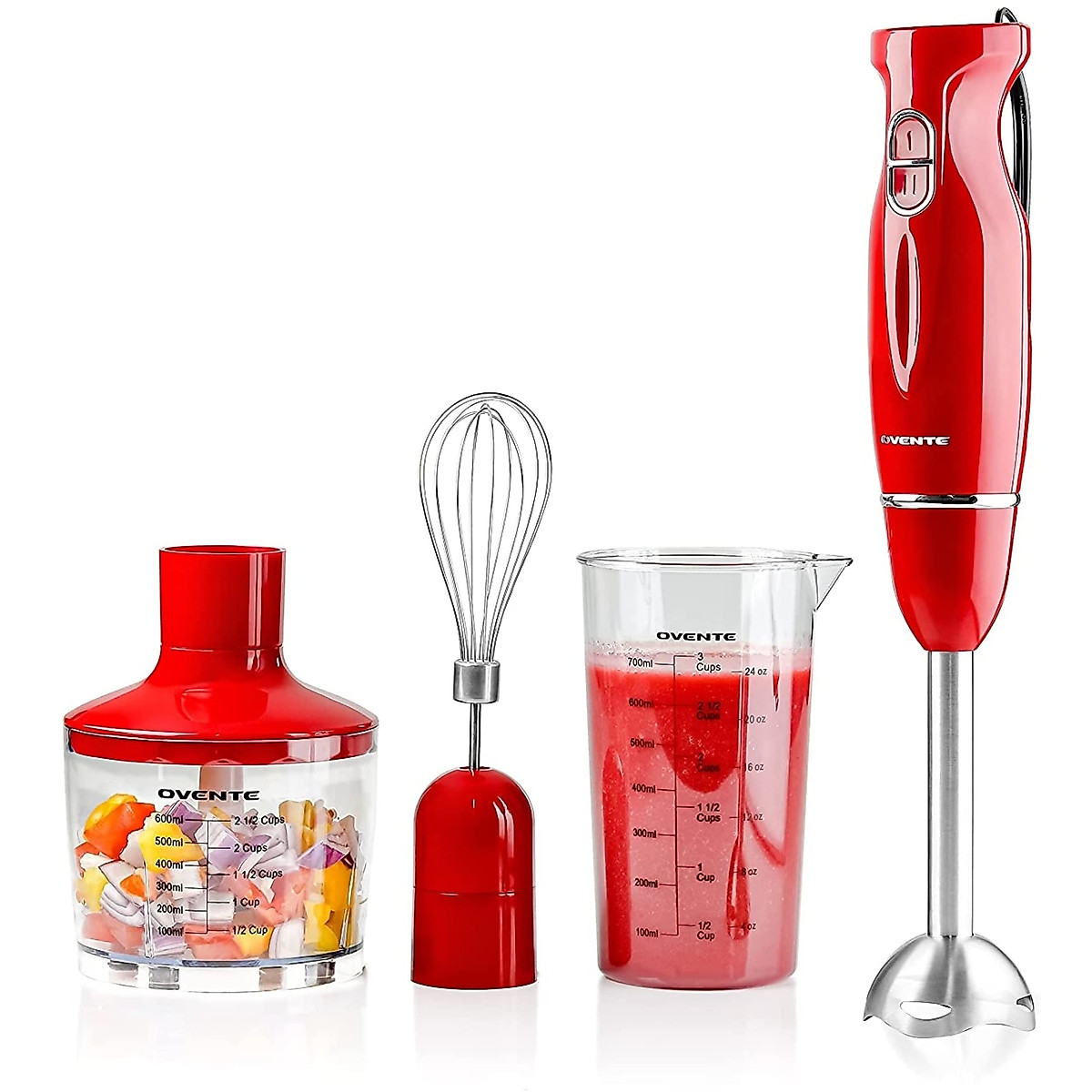 OVENTE Immersion Electric Hand Blender 300 Watt Power 2 Mix Speed with Stainless Steel Blades & Portable 5 Speed Mixing Electric Hand Mixer with Stainless Steel Whisk Beater Attachments