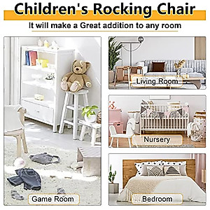 Pvillez Childs Rocking Chairs, Classic Wooden Rockers for Boys and Girls, Indoor and Outdoor Kids Rocking Chair for Sun Rooms, Porches, Living Rooms, Bedrooms, Nursery, White