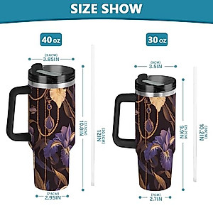 Bokkoy Iris and Chain 40 oz/30 oz Tumbler with Handle and Straw Stainless Steel Tumbler with Lid Reusable Vacuum Insulated Cup