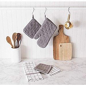 DII Basic Terry Collection Windowpane Dishcloth Set, 12x12, Gray, 6 Piece