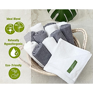 SUMMERMIA 12 Pack Washcloths 13" x 13" - Soft Wash Cloths for Your Face Towel, Wash Cloths for Your Body (White + Gray)