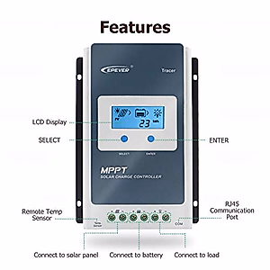 EPEVER 40A MPPT Solar Charge Controller 12/24V DC Tracer-an Series Charge Controller with MT50 Remote Meter &Temperature Sensor &RS485 Cable fit for Lithium, Sealed, AGM Battery Negative Grounded