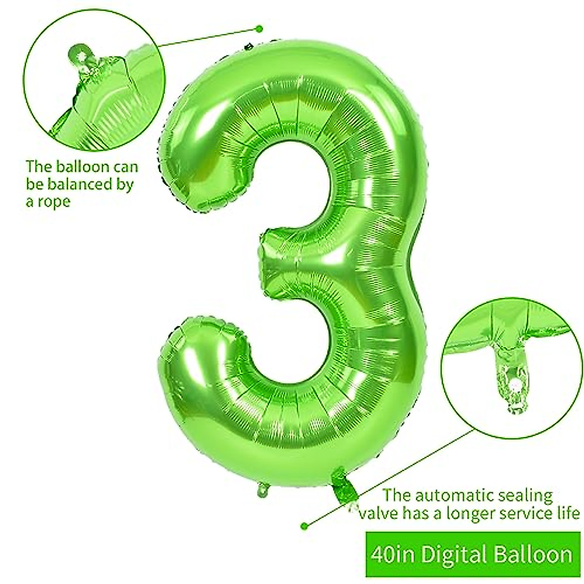 TONIFUL 40 Inch Large Green Numbers Balloons Number 30 Digit 30 Helium Balloons, Foil Mylar Big Number Balloons for Birthday Party Anniversary Supplies Decorations
