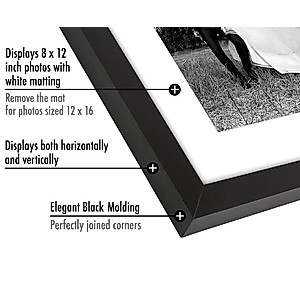 Americanflat 12x16 Picture Frame with Shatter-Resistant Glass - Use as 8x12 Frame with Mat or 12x16 Frame Without Mat - Signature Collection - Photo Frame for Wall Display - Black