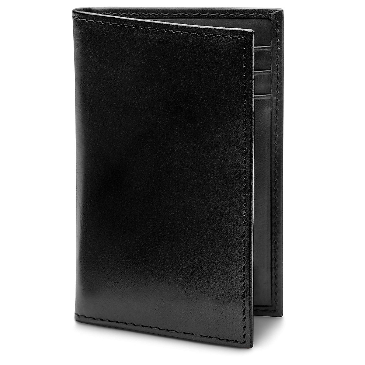 Bosca Men's Leather Card Holder Wallet – Italian Full Grain Vegetable Tanned Credit Card Case – 6 Card Slots, 2 Receipt Wells – Classic Glossy Finish – Gift-Ready Packaging - Black