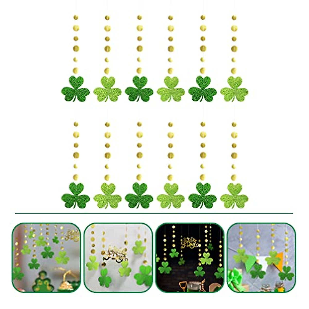 ABOOFAN Patricks Day Shamrock Decorations: 12pcs Lucky Irish Clover Steamers Four Leaf Shamrock Backdrop Banner Hanging Irish Birthday Wedding Baby Shower