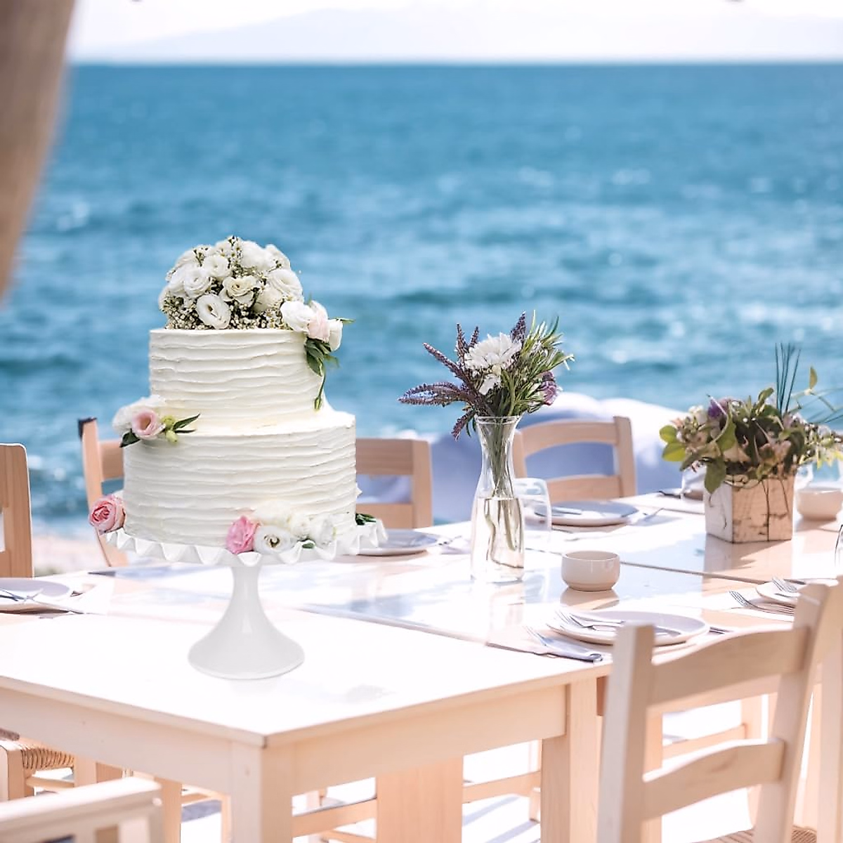 Quegroot 12-Inch Porcelain Cake Stand, Wedding Cake Stand, Round Dessert Stand, White Cake Stand, Cupcake Stand for Wedding, Birthday Party