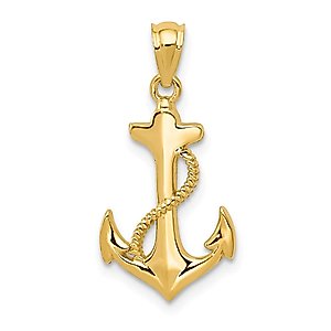 BillyTheTree Jewelry 14K Yellow Gold Polished Anchor Pendant