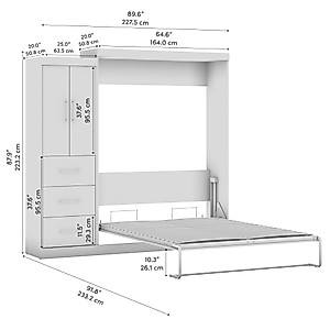 Bestar Nebula Queen Murphy Bed with Wardrobe (90W) in Bark Gray, Sleeping Arrangement and Closet Organizer for Multipurpose Room