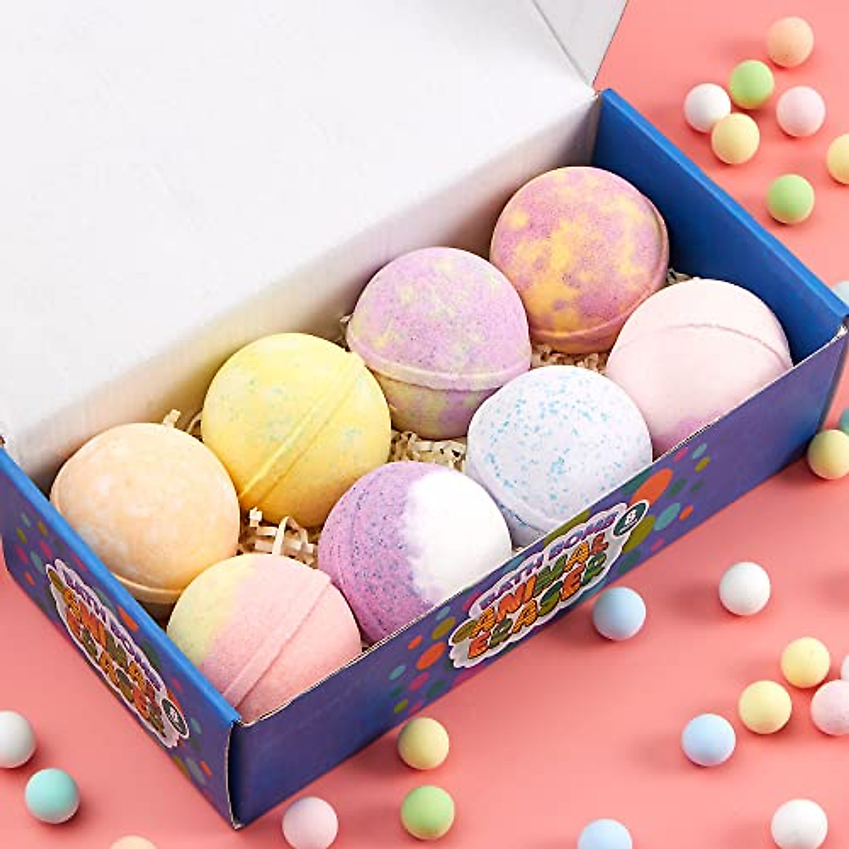JOYIN Bath Bombs for Kids with Animal Eraser, 8 Pack Bubble Bath Bombs with Surprise Toy Inside, Natural Essential Oil SPA Bath Fizzies Set, Easter Gifts for Boys and Girls