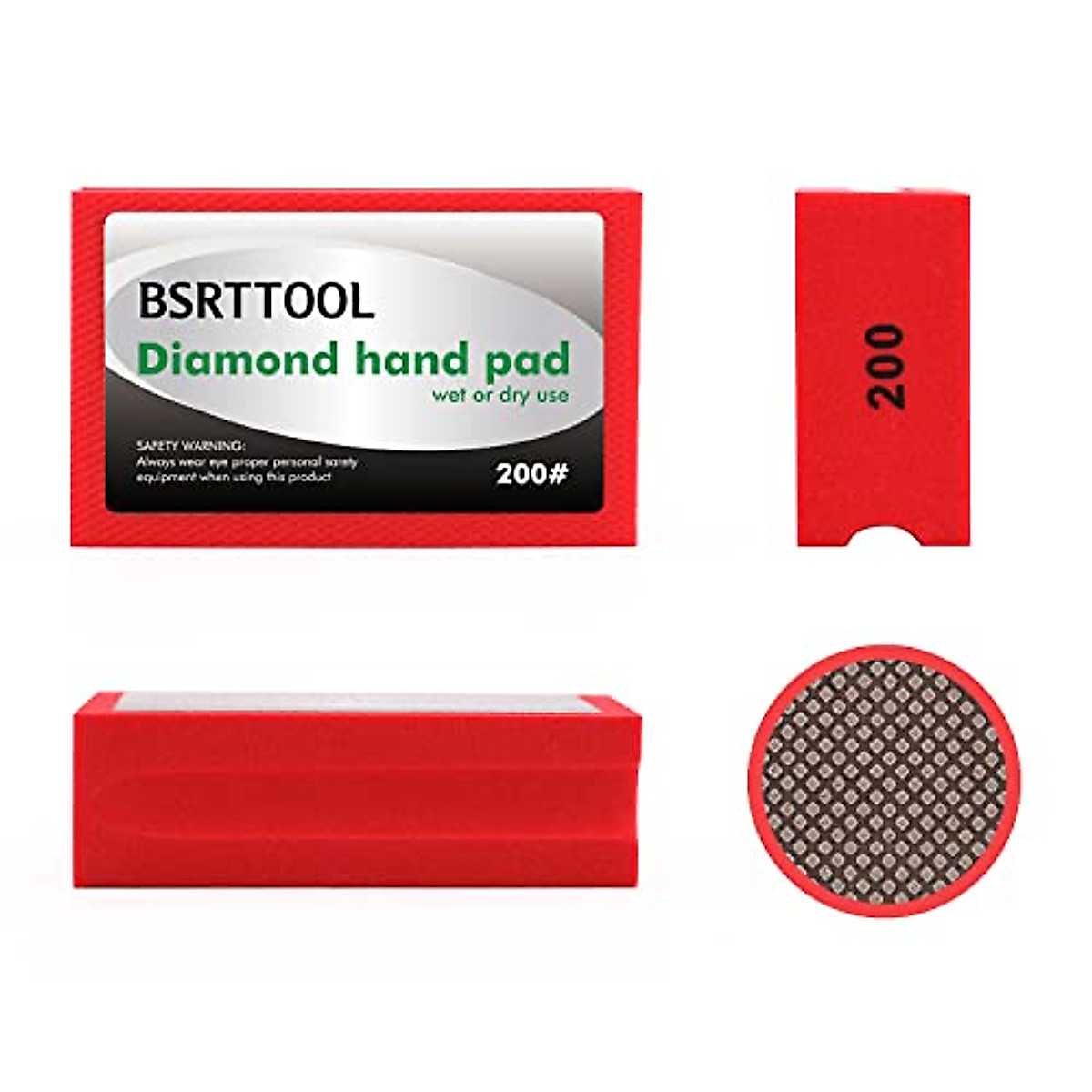 BSRTTOOL Diamond Hand Polishing Pads 200 Grit Sanding Blocks Foam Backing for Tile Stone Marble Concrete Ceramics Granite Glass Wet Dry 1PCS(Grit 200)