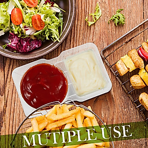 Blushtier 50 Pcs 5 oz Double Compartment Snack Containers with Lids Clear 2 Compartment Small Disposable Plastic Snack Containers for Sauce Salad Travel Sampling