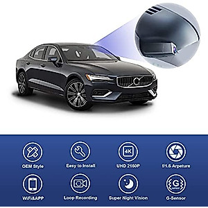 Fitcamx 4K Dash Cam Suitable for Volvo S60 V60 T5 T6 T8 B5 2022 2021 2020 2019, Integrated OEM Look, 2160P UHD Video Quality, Loop Recording WiFi, G-Sensor, Night Vision, Easy to Install, 64GB Card