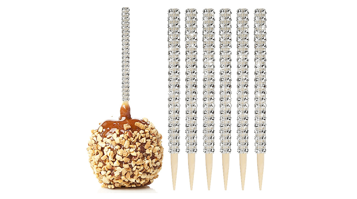 Bling Candy Apple Skewers - 32 Silver Rhinestone Dessert Picks