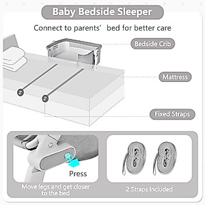 INFANS 3 in 1 Baby Bassinet, Bedside Sleeper, Rocking Cradle, Easy Folding Portable Safer Co-Sleeping Crib with Height Angle Adjustable, Wheels Storage Basket Travel Bag for Infant Newborn (Gray)