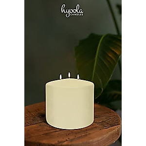 HYOOLA Ivory Three Wick Large Candle - 6 x 6 Inch - Unscented Big Pillar Candles - 146 Hour - European Made