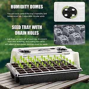 Carzos Seed Starter Tray Kit with Grow Lights, 2 Pack 80 Cells Seed Trays with Humidity Dome, Mini Greenhouse for Seeds Growing Starting Sprouting Germination
