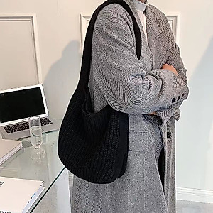 Fairy Grunge Knitted Shoulder Bags Y2K Fairycore Tote Bag Aesthetic Hobo Bag Indie Crossbody Bag Alt Purse Accessories (Coffee)