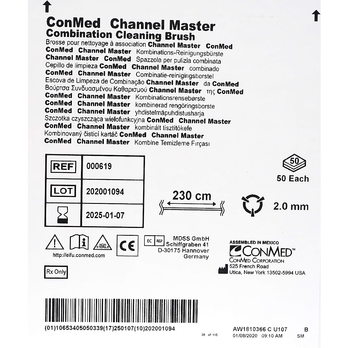 Conmed Corp Channel Master Combination Cleaning Brushes, 230CM x 2.00MM, 000619 (Case of 50)