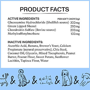 Spot & Tango Hip + Joint Supplement for Dogs - Vet-Approved For Mobility and Arthritis Support - Glucosamine, Chondroitin, Green Lipped Mussel, MSM - Flavor from Real Peanut Butter & Banana - 56 Count