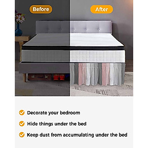 Rustic Farm Wood Grain Bed Skirt King Size 16 Inch Drop, Adjustable & Elastic Wrap Around Bed Skirts Pleated Luxury Dust Ruffles for Twin Full Queen Cal King Base Bed, Pink Grey White Ombre Color