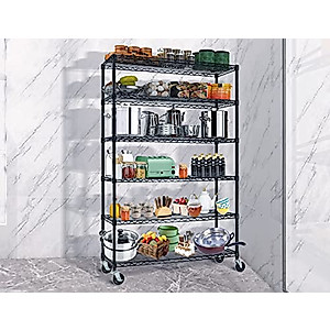 6-Tier Metal Wire Shelving Unit w/Wheels Height Adjustable Storage Rack NSF Certified Storage Shelves 2100/500 Lbs Capacity Standing Utility Shelf for Laundry Kitchen Pantry Garage Organization