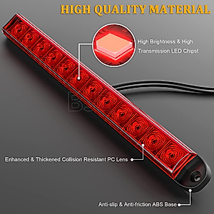 BJZ 16'' Trailer LED Lights Bar Red 12LED Brake Stop ID Left Right Turn Signal Light Tail Marker Rear Identification Light Strip Waterproof Led Lamp for 80'' Truck Trailer Bus Van RV ATV Offroad, 1Pcs