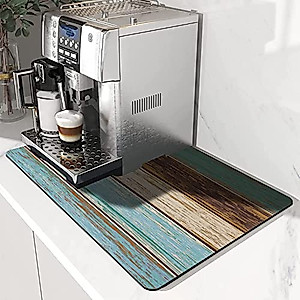U'Artlines 2pcs Coffee Mat 16"x24" Hide Stain Rubber Backed Absorbent Dish Drying Mat Coffee Maker Mat for Kitchen Countertops Coffee Bar Mat Accessories Fit Under Espresso Machine (Green)