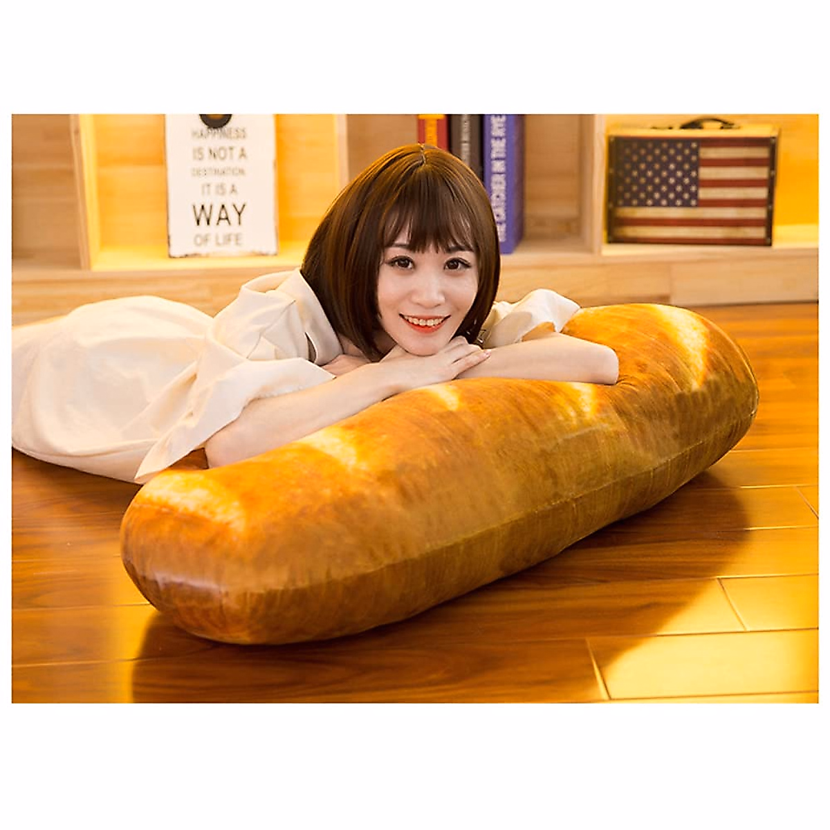elfishgo 3D Simulation Bread Shape Pillow,Soft Butter Bread Food Plush Cushion Stuffed Toy for Home Decor 31.5"