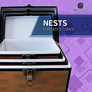 Blue Orchards Pixel Treasure Chest Paperboard Boxes (Set of 3), Decoration for Video Gamers, Birthday Parties, Mining Fun, Storage or Display