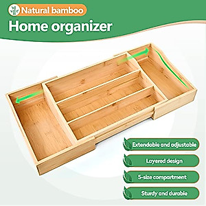 Expandbale Bamboo Countertop Organizer Bin，Counter And Pantry Organization For Kitchen, Bathroom And Dining Room，1 Pack，Natural Color