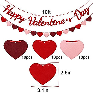Happy Valentine's Day Felt Banner - No DIY Required - Valentines Decorations - Valentines Felt Heart Garland Banner - Valentine's Day Outdoor Indoor Home Hanging Decor