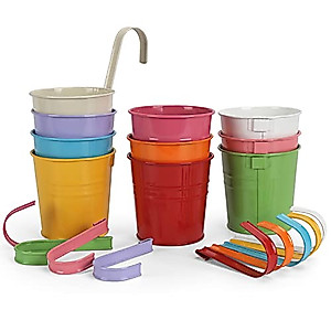 OUTFANDIA Hanging Flower Pots (10pcs), Balcony Garden Plant Planter Metal Iron Mini Flower Seedlings Brigade Fence Bucket Pots Hanger for Home Decor