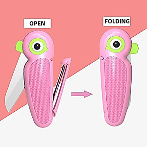 VSL VANSLENSON 2 in 1 Small Folding Knife Super Cute Bird Knife with Peeler 2.5” Blade Mini Pocket Size EDC Knife Green Pink (One Set)