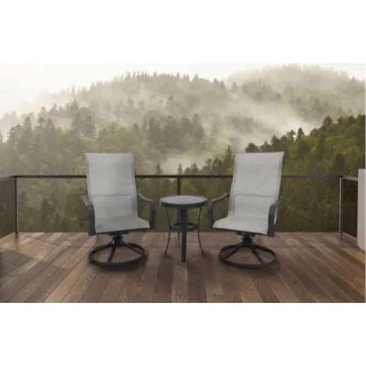 Four Seasons Courtyard Palermo 3 Piece Aluminum Bistro Furniture Set with Swivel Rockers and Drop in Tile Table for Outdoor Backyard Lawns and Patios