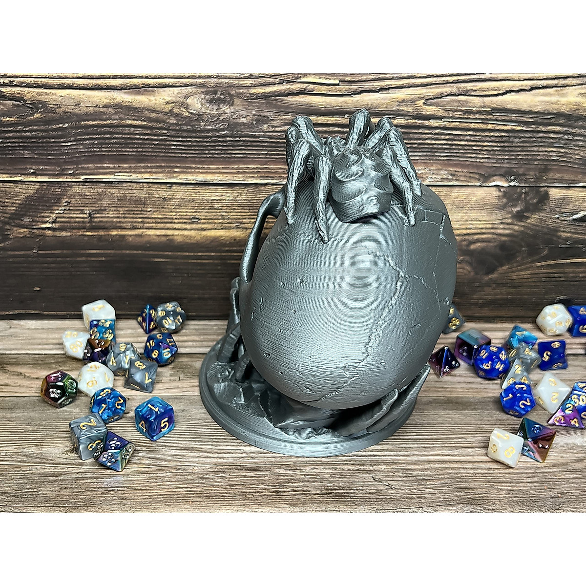 MunnyGrubbers - 6.5" Skull Dice Tower - (Random 7PCS D20 Dice Set Included) - No Paint Odorless Plastic - Tabletop Roleplaying Game - Dice Roller - Dungeons and Dragons - DND - D&D - (Silver)