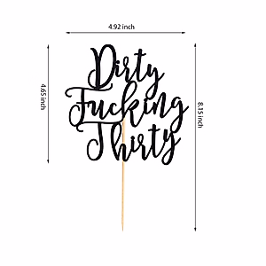 Arthsdite Dirty Thirty Cake Topper - 30th Birthday Cake Topper, Dirty Thirty Birthday Cake Decorations, Happy 30th Birthday Party Decorations Supplies (30th Birthday Cake Topper) - Black Glitter