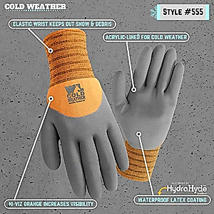 Men's HydraHyde Cold Weather Work Gloves, Water-Resistant Latex Coating, X-Large (Wells Lamont 555XL),Grey, Red/Orange