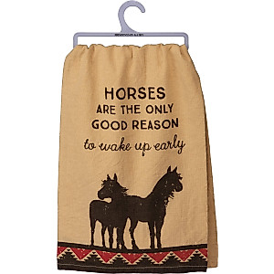 Primitives by Kathy Horse Lovers Dish Towel - Horses are The Only Good Reason to Wake Up Early