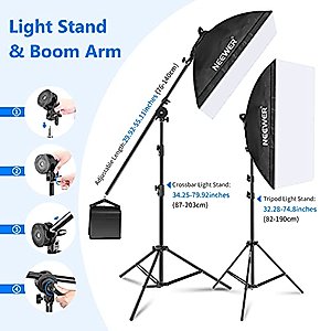 Neewer RGB LED Softbox Lighting Kit with 2.4G Remote: 3-Pack 48W Dimmable LED Light Head with 3200~5600K/CRI95+/360°Full Color/10 Scene Effect with Softbox, Stand and Boom Arm for Studio Photography