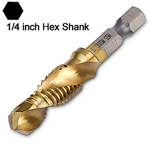 YDLQWCZ Combination Drill Tap Bit Set 6 Piece Hex Shank Quick Change HSS Titanium Coated Spiral Tap Drill Bit Include M3 M4 M5 M6 M8 M10 Spiral Screw Tap Set