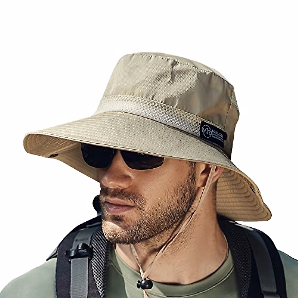 Koreshion Men Sun Hat UV UPF Wide Brim Summer Hat Waterproof Breathable Fishing Hat Adjustable Foldable Boonie Cap Outdoor Beach Hiking Safari Golf Beige
