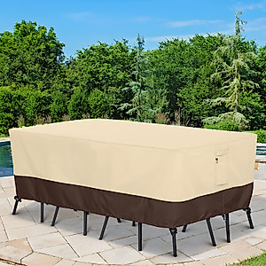 Arcedo Waterproof Patio Furniture Set Cover, Rectangular Dining Table and Chairs Cover, Heavy Duty Outdoor Furniture Cover for Sectional Conversation Set, 88'' x 62'' x 28''H, Beige & Brown