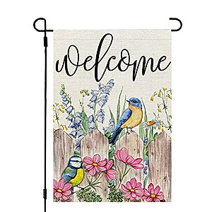 CROWNED BEAUTY Spring Garden Flag Floral 12x18 Inch Double Sided for Outside Birds Welcome Burlap Small Yard Holiday Decoration CF753-12