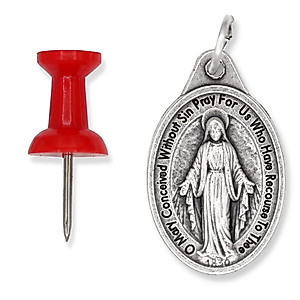 Caritas et Fides Bulk Pack of 10 - Miraculous Medal Pendant for Necklace -1" Oval Silver Oxidized Miraculous Medals Pendant for Necklace, Medals for Jewelry Catholic, Made in Italy