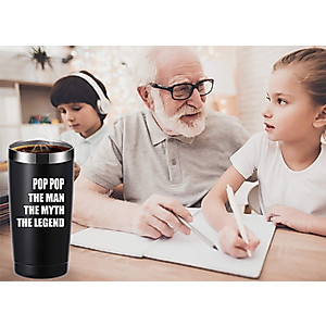 momocici Pop Pop The Man The Myth The Legend 20 OZ Tumbler.Grandpa Gifts.Birthday Gifts,Christmas Gifts for Men,New Grandpa,Grandpa Again,Granddad,New Grandfather,Husband,Men Travel Mug(Black)