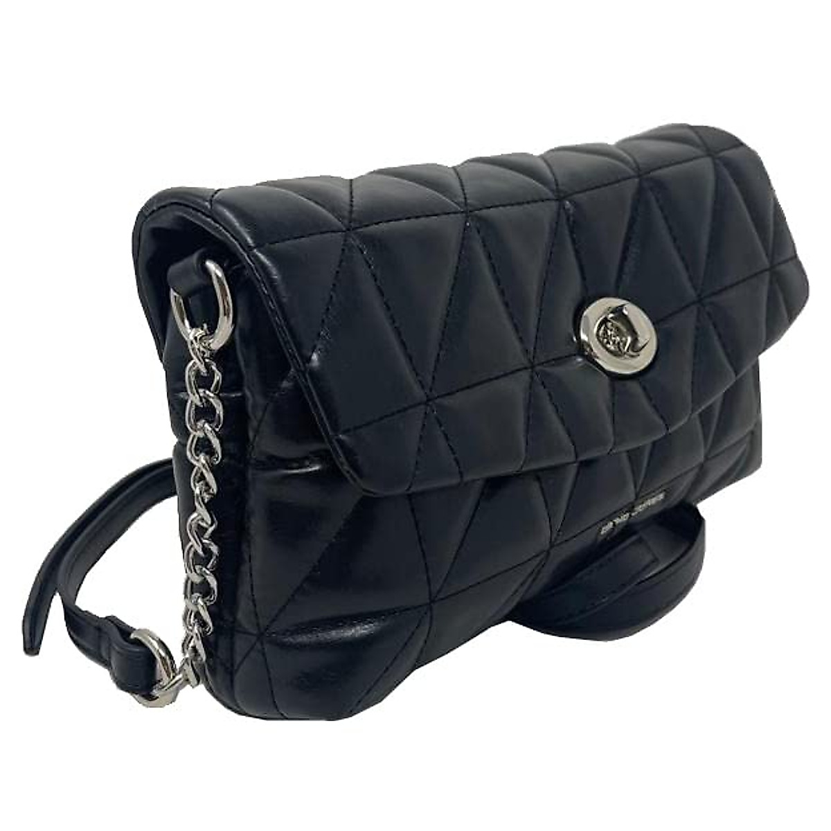 David Jones Paris Quilted Soft Faux Leather Chain Evening Party Shoulder Crossbody Bag (Black)