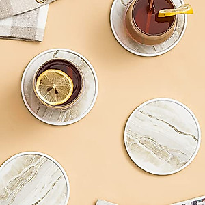 LIFVER Coasters for Drinks, Ceramic Absorbent Coaster for Coffee Table fits All Coffee Mugs Cups, House Warming Gift for New Home Decor Wedding Wooden Table Marble Stone Coaster Set of 6