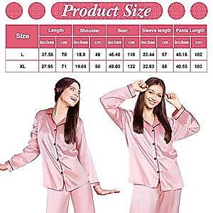 Unittype Women Silk Pajama Set Long Sleeve Silk Sleepwear Satin 2 Pcs Classic Button Down Pajamas for Bride Wedding Party (Pink, M-L)