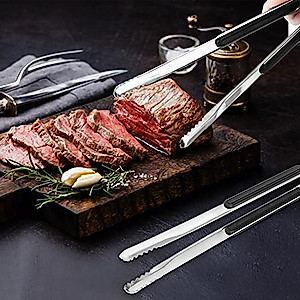 4 Pack Premium Stainless Steel Kitchen Tongs, Serving Tongs for Cooking, XEVOM Metal Food Tongs with Non-Slip Grip, Heat Resistant Grill Tongs 10 inch